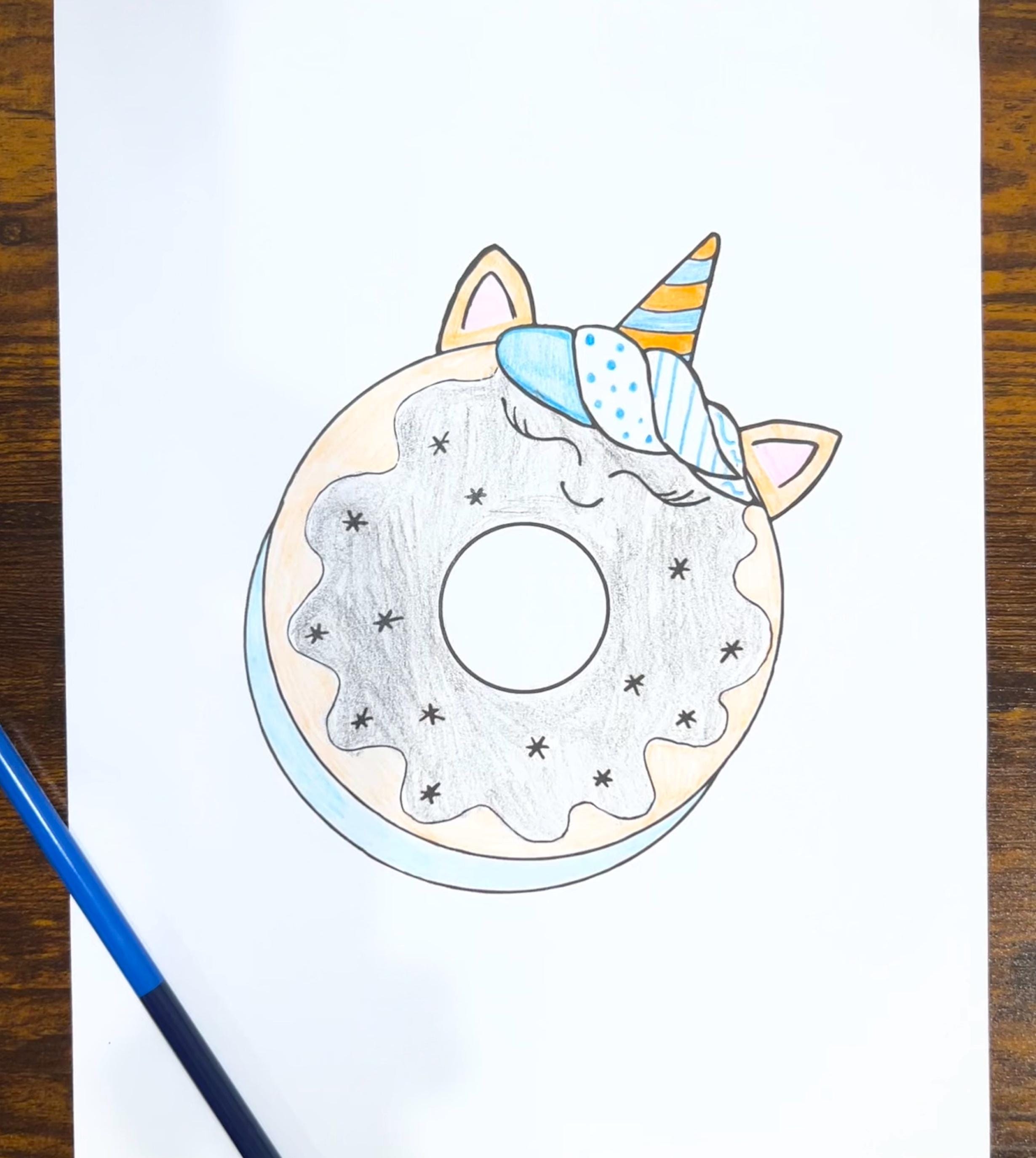 Unicorn Donut Coloring Page: Hand-drawn Printable (PNG File) - Etsy