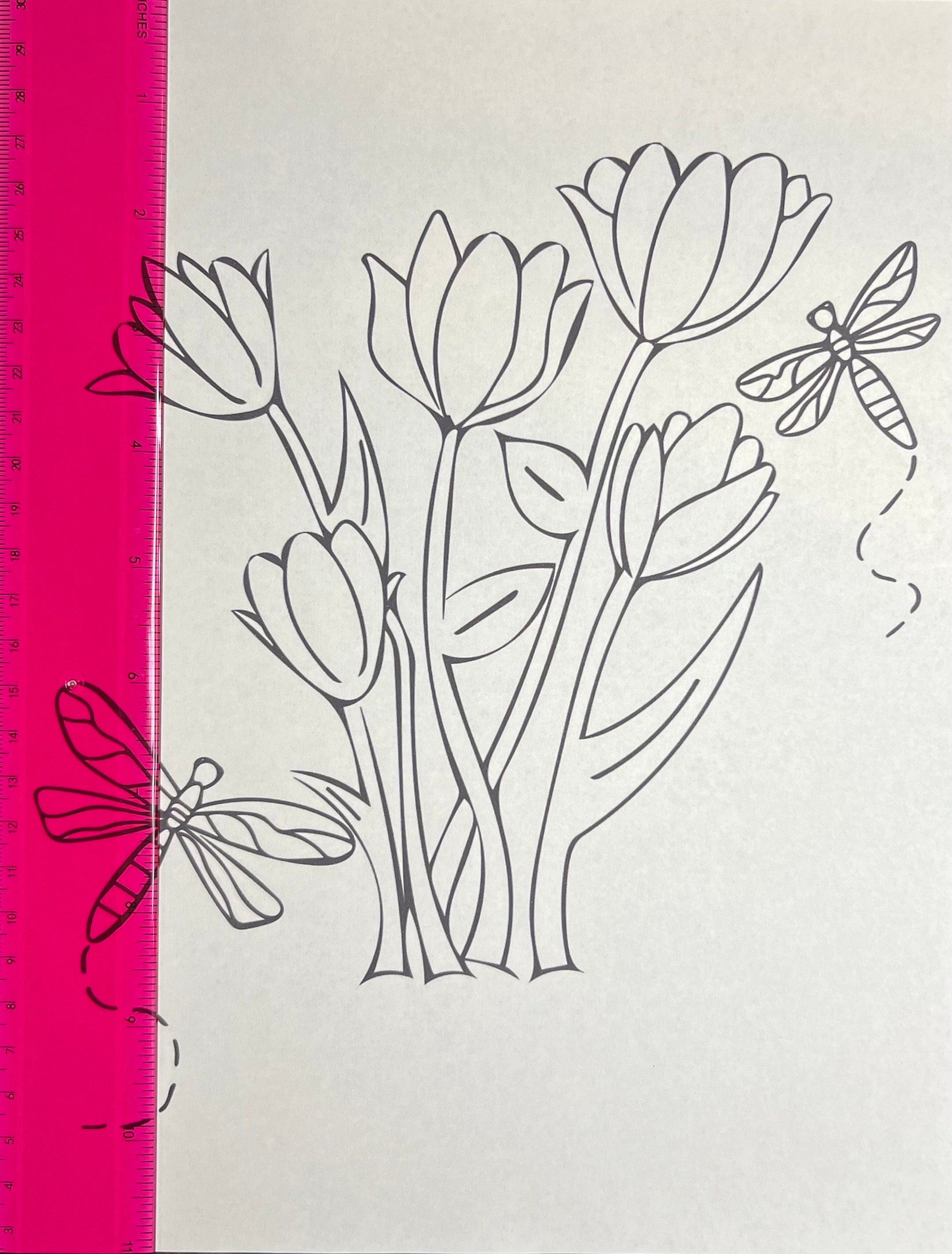 Dragonflies and Flowers Coloring Page Instant Digital Download. PNG ...