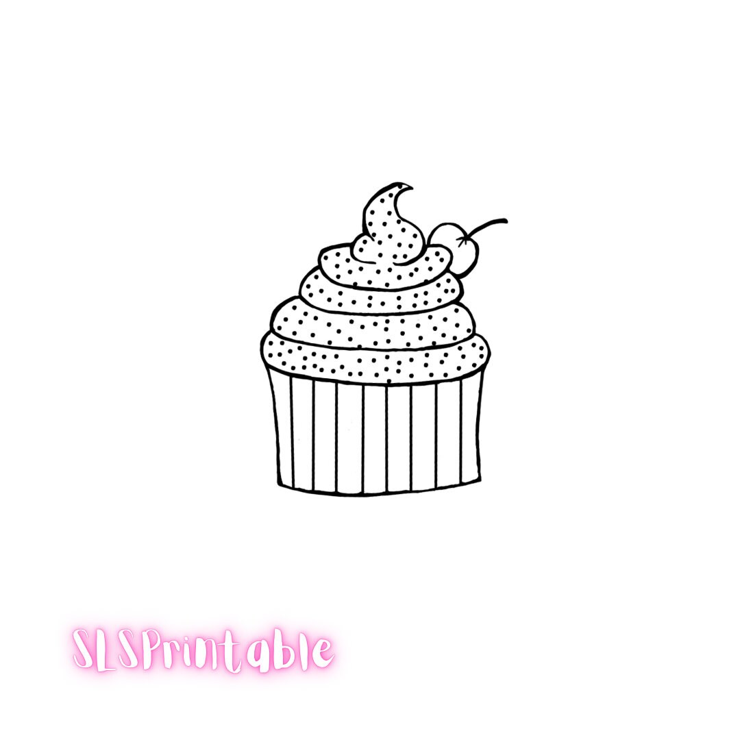 Sprinkle Cupcake Coloring Page/printable Image. PNG File in Black and ...