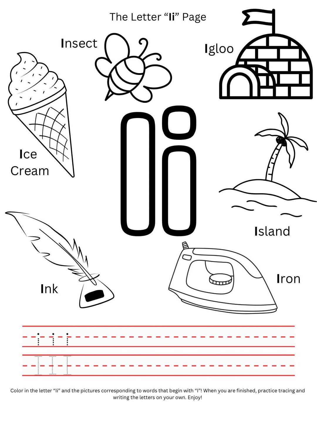 Upper and Lowercase Letter Ii Activity Sheet Coloring Page, Writing ...