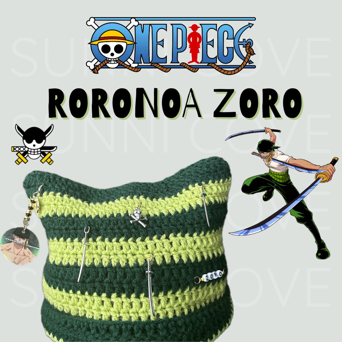 Zoro One Piece Crochet Cat Beanie - Etsy