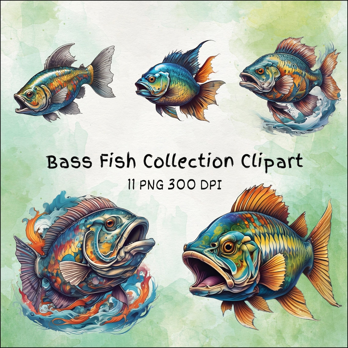 Watercolor Bass Fish Clipart Collection 11 PNG Jumping Bass, Funny ...