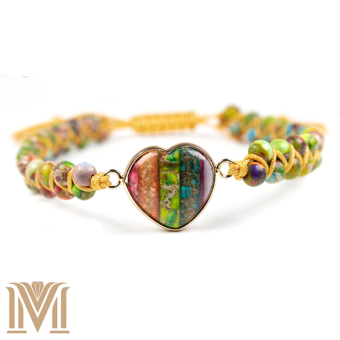 7 Chakra Bracelet Imperial Jasper Heart Bracelet for Women & Girls ...