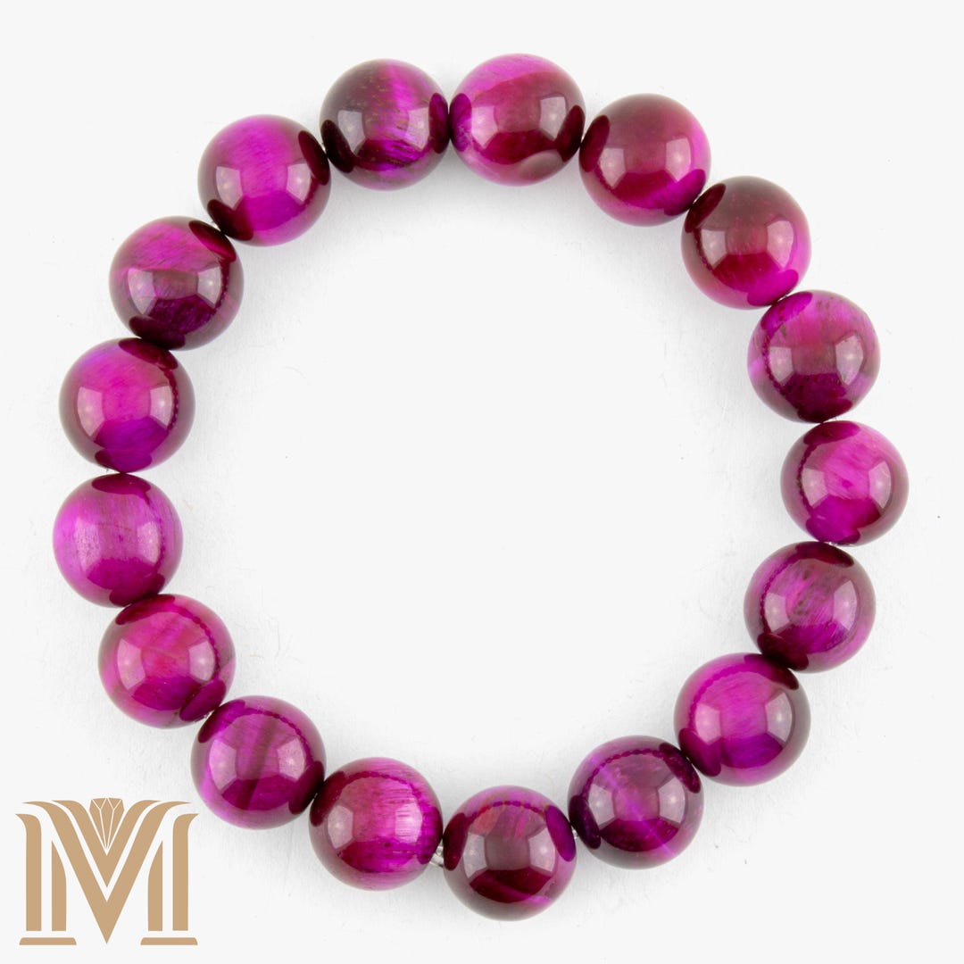 Magenta Tigers Eye Bracelet Gift for Women Natural Stone Beaded Jewelry ...