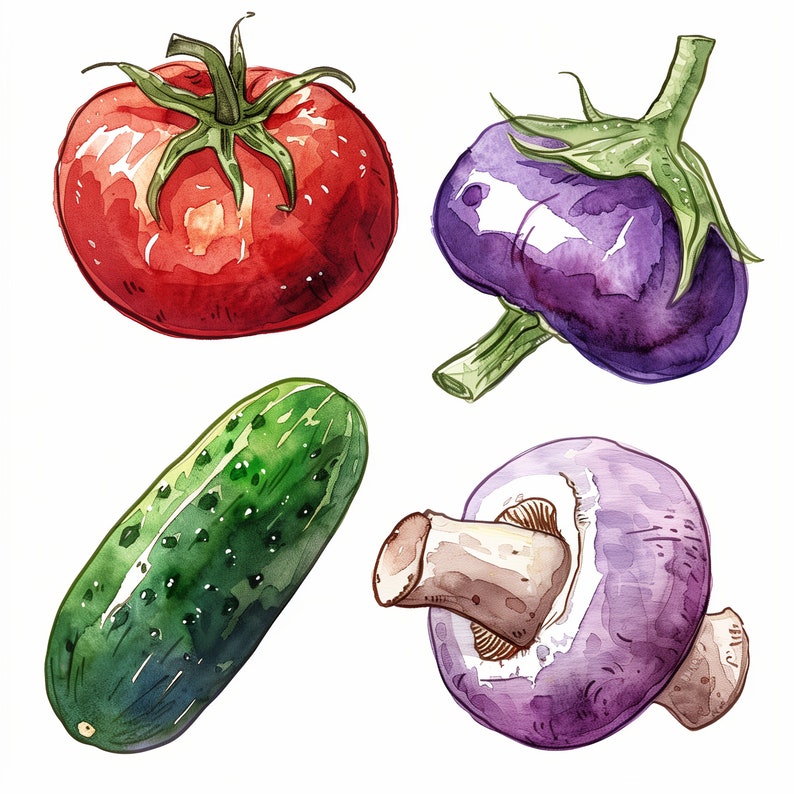Watercolor Vegetable Clipart Png Collection - Berries, Citrus, Tropical ...