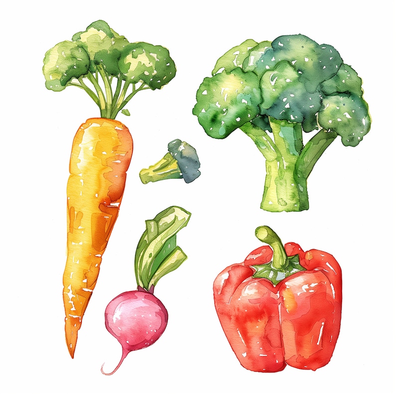 Watercolor Vegetable Clipart Png Collection - Berries, Citrus, Tropical ...