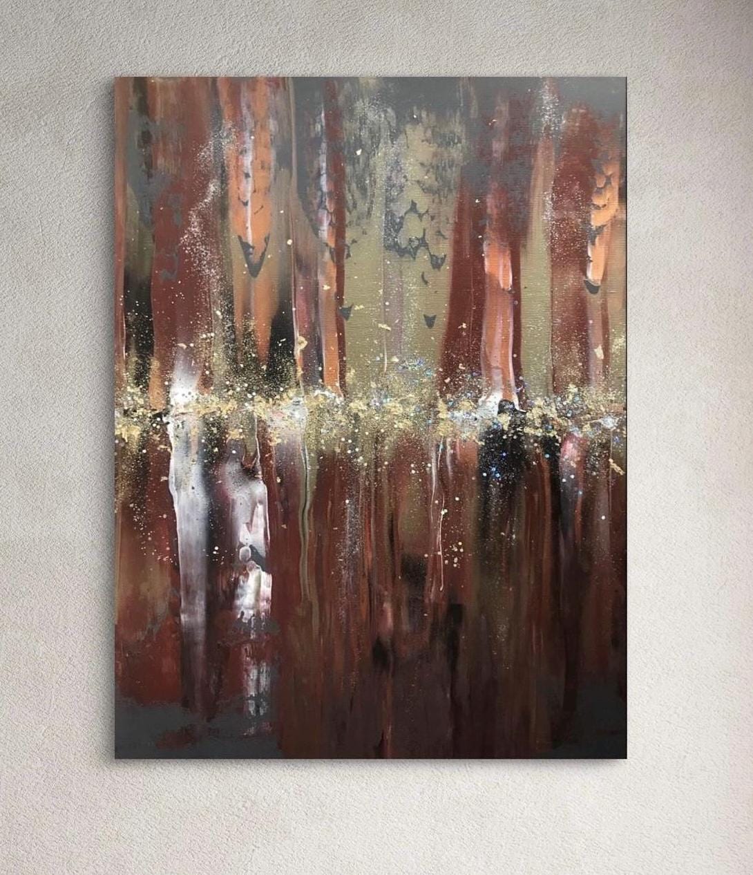 Abstract Canvas Wall Art - Red Gray Hand-made Painting for Wall Decor ...
