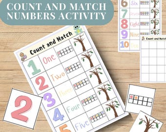 Montessori Math Count and Match Activity Printable Preschool Worksheets ...
