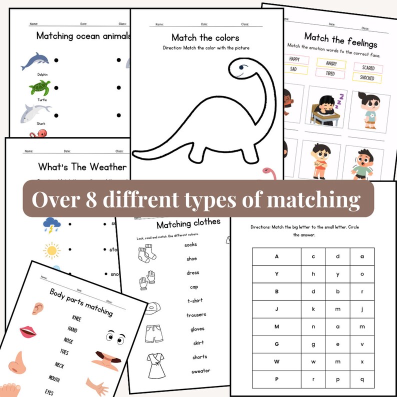 Printable Matching Worksheets, Kindergarten Preschool Activity, Match ...