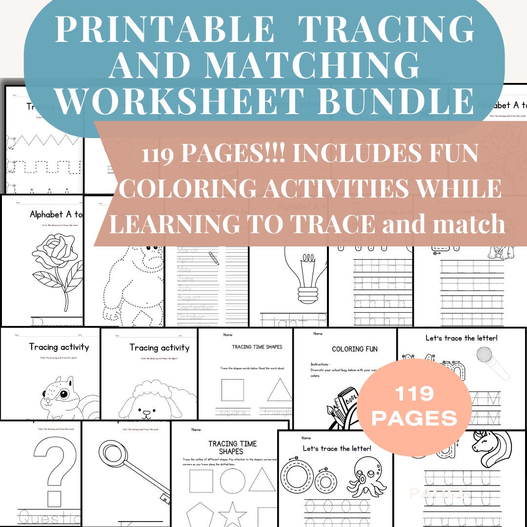 Printable Matching Worksheets/ Bundle Match the Picture/ Tracing ...