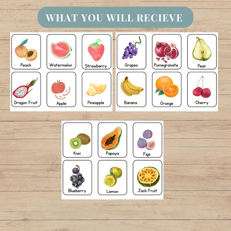 18 Watercolor Fruits Flashcards for Kids Printable, Flash Cards for ...