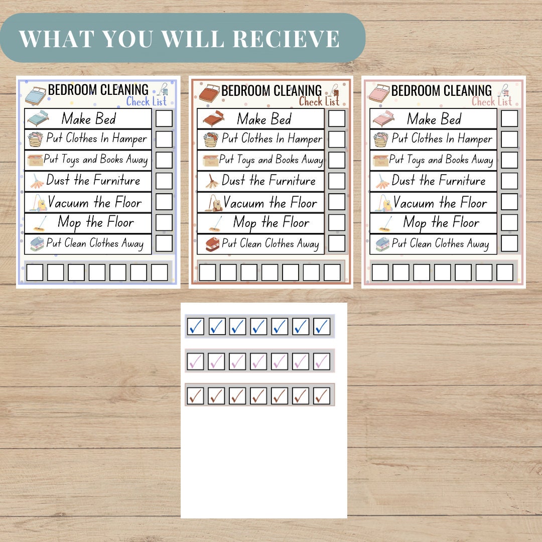 Kids Bedroom Cleaning Checklist, Kids Chore Chart, Kids Daily Routines ...