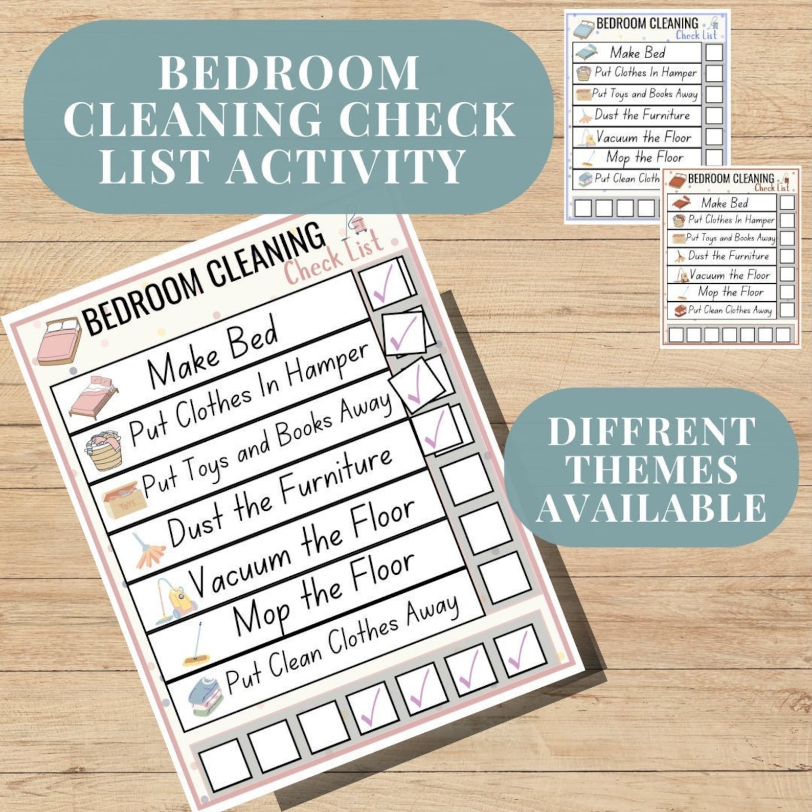 Kids Bedroom Cleaning Checklist, Kids Chore Chart, Kids Daily Routines ...