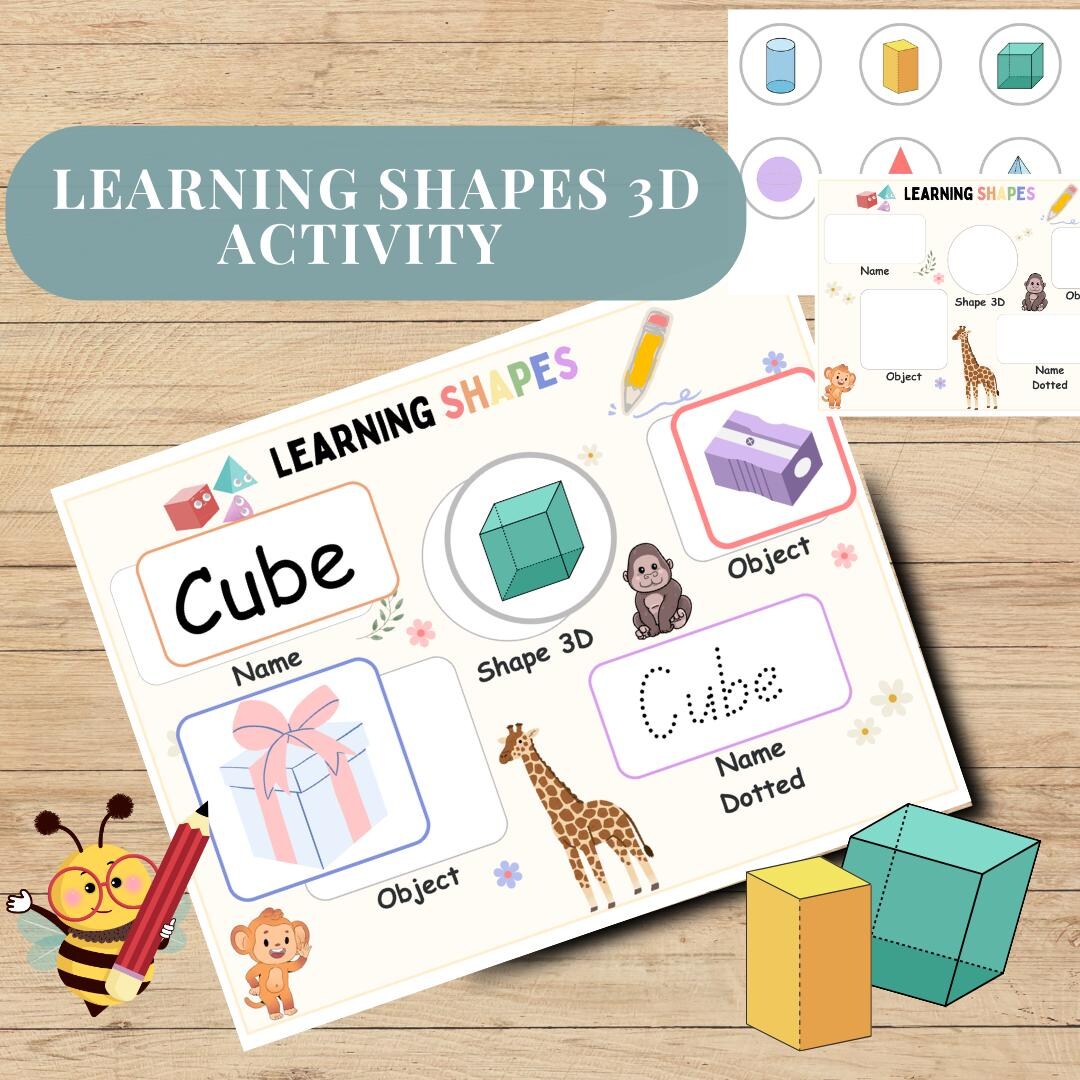 3D Shapes Learning Activity, Shapes Toddler Activity, Toddler Busy Book ...