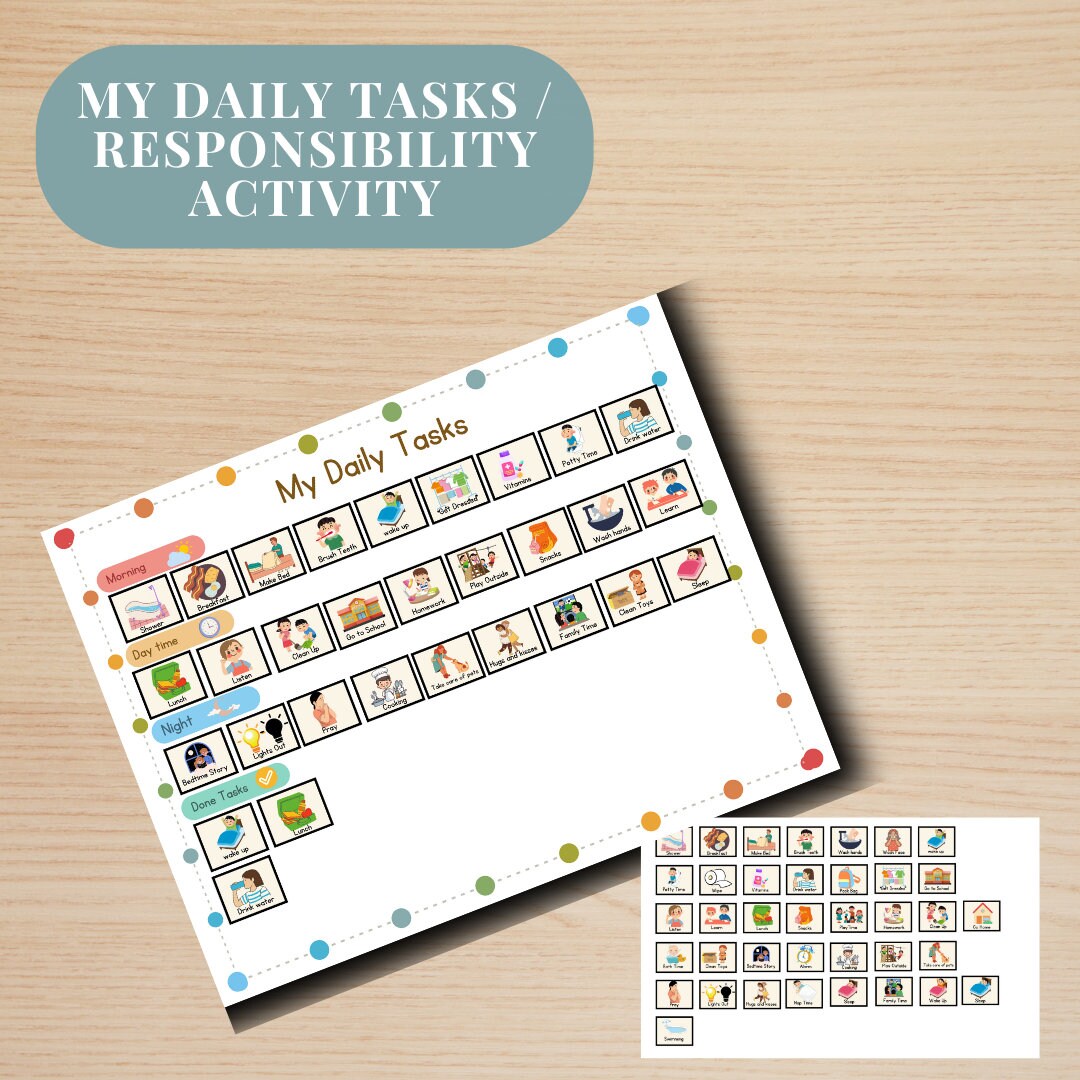 Daily Responsibility Chart, Daily Tasks Kids Chore Chart, Visual ...