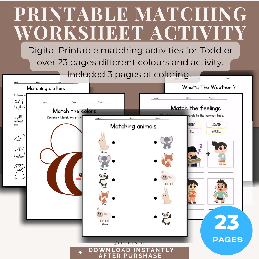 Printable Matching Worksheets, Kindergarten Preschool Activity, Match ...