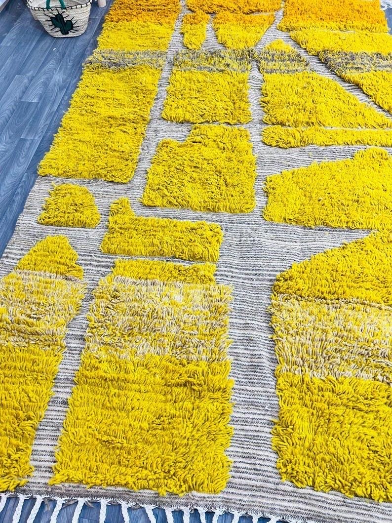 Bold Fuchsia Yellow Moroccan Berber Rug – Handmade Geometric Wool Area ...