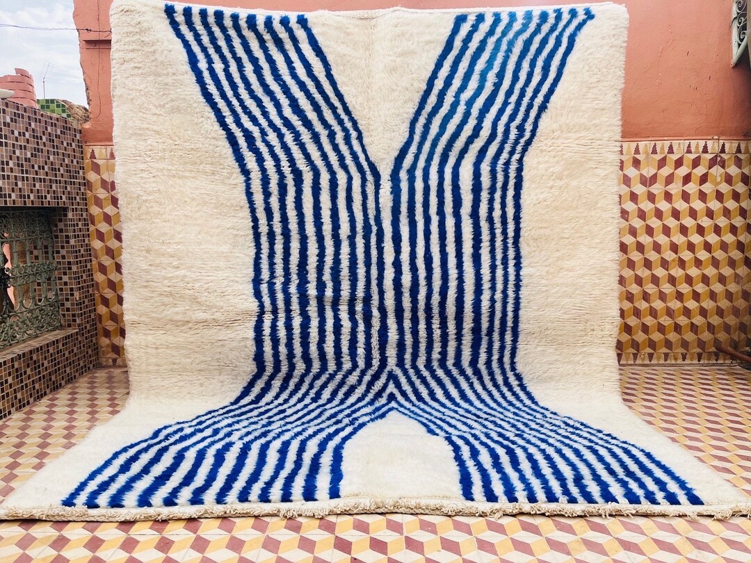 Diaphanous Blue and White Moroccan Handmade Rug , Area Rug , Beni ...