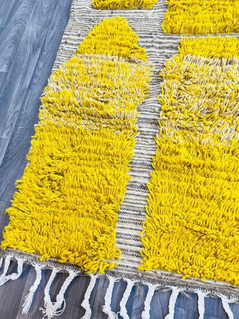 Bold Fuchsia Yellow Moroccan Berber Rug – Handmade Geometric Wool Area ...