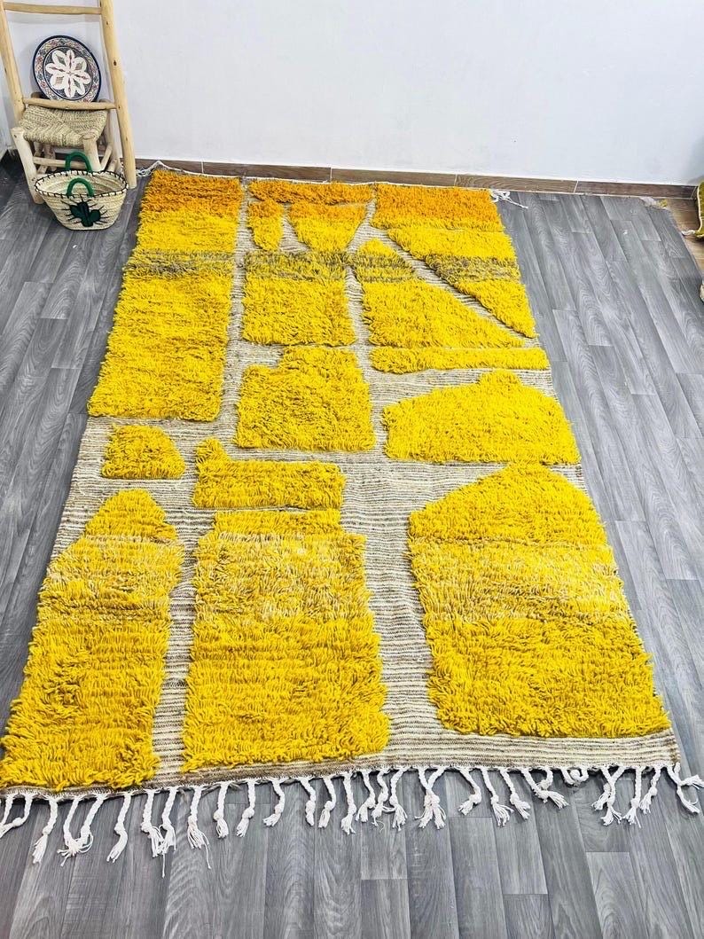 Bold Fuchsia Yellow Moroccan Berber Rug – Handmade Geometric Wool Area ...
