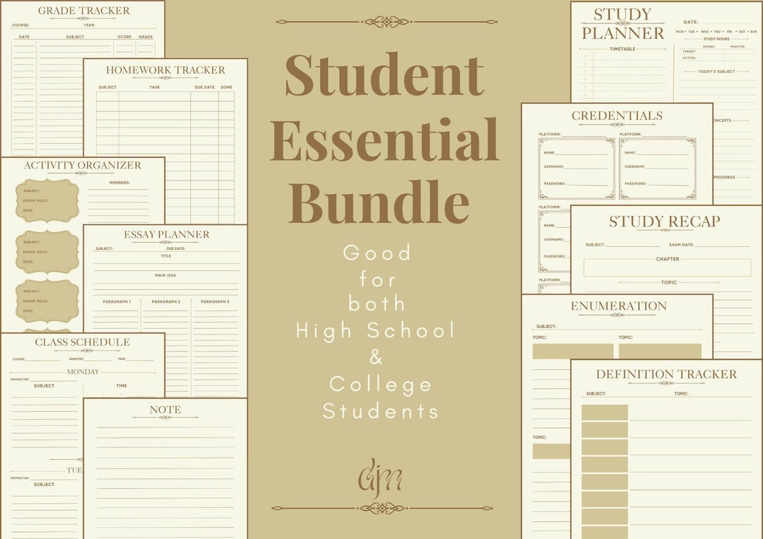 Student Essential Bundle Printable Study Planner Recap Essay ...
