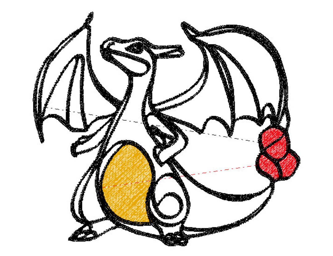 Charizard Pokemon Colorful Wire Modern Embroidery Machine, Digital File ...