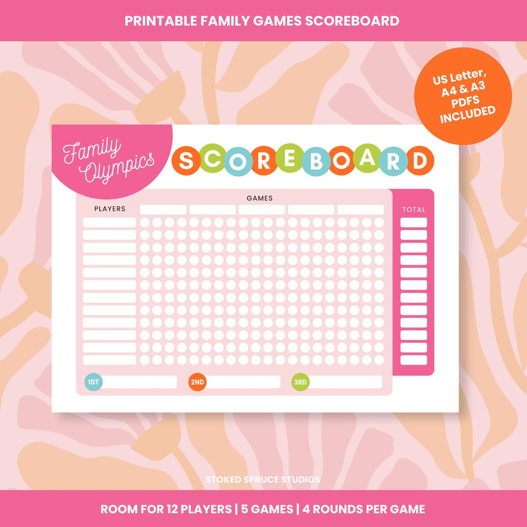 Family Olympics Scoreboard | Games Scoreboard | Family Games | Holiday ...
