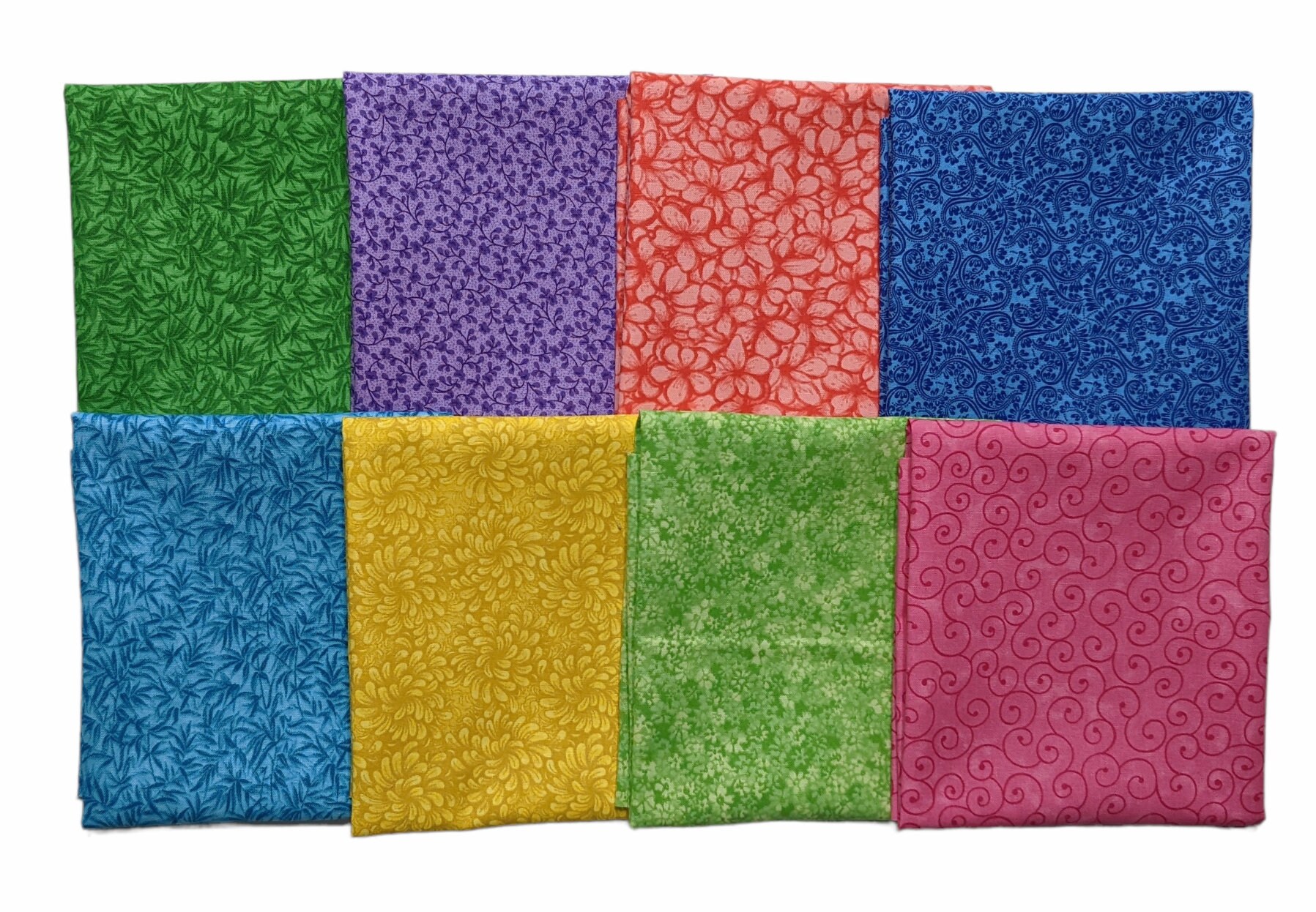 8 Piece Quilt Fabric Fat Quarter Bundle Cotton Blenders Bright Tone on ...