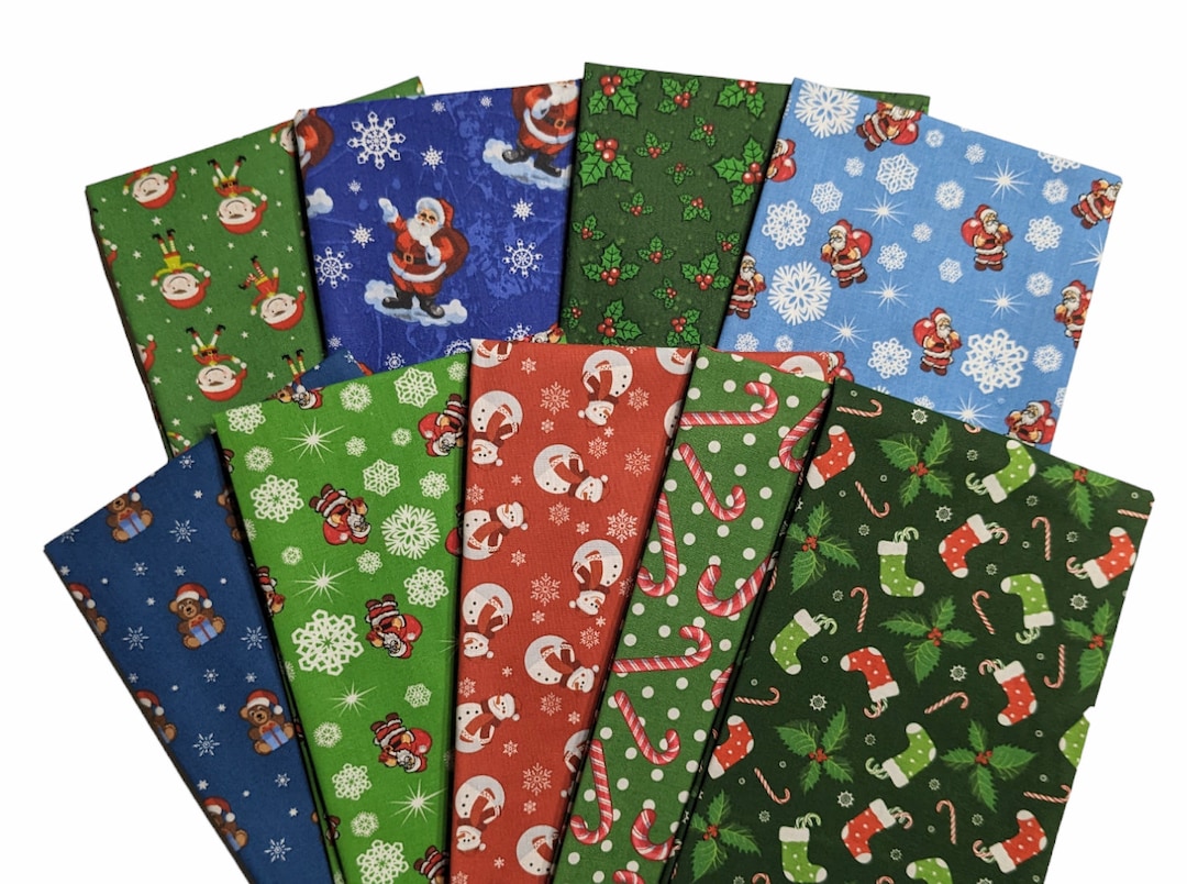 9 Pc Christmas Fabric Fat Quarter Bundle Assorted Prints 100% Cotton ...