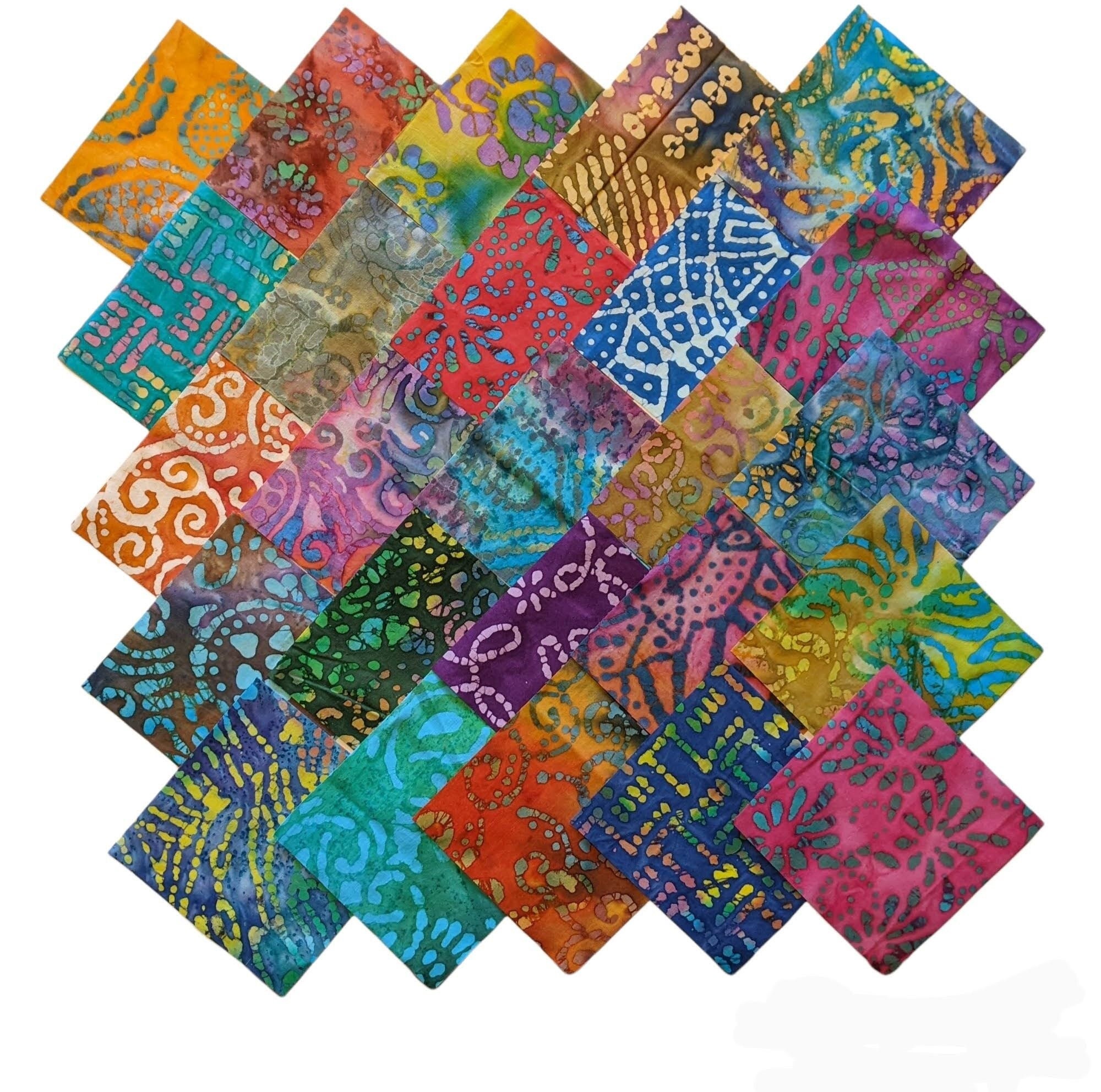 Fabric Batik 2 50 x 5 Inch Squares 100% Cotton Patchwork Fabric Charm ...