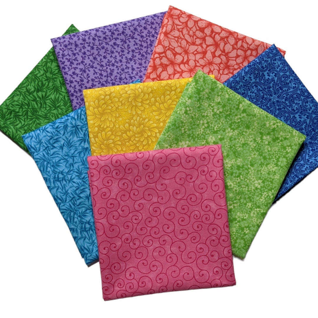 8 Piece Quilt Fabric Fat Quarter Bundle Cotton Blenders Bright Tone on ...