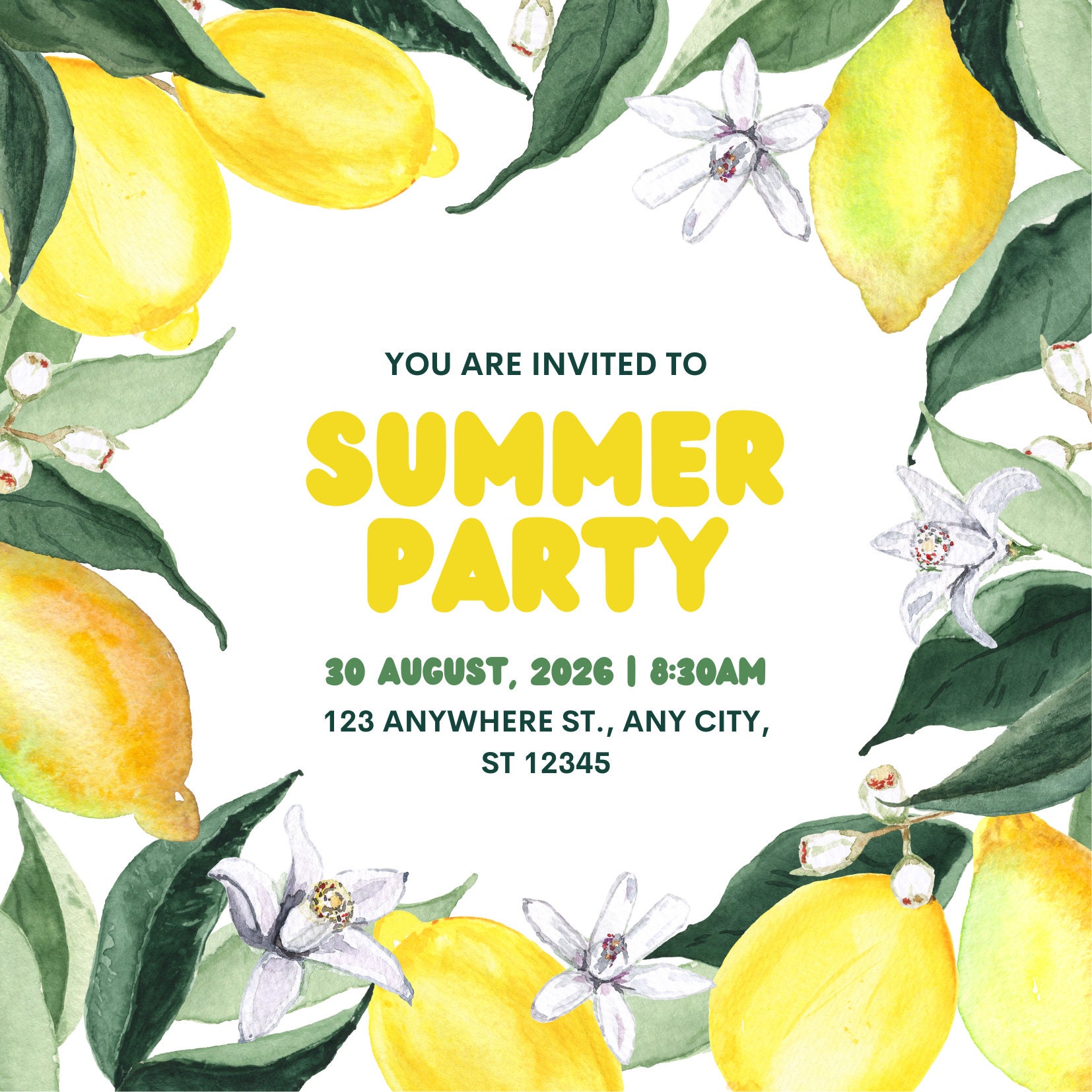Digital Summer Party Invitations, Customizable Templates for ...
