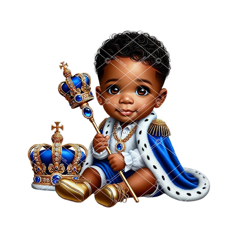 Regal Afro Baby Prince Clipart: Royal Blue & Gold (PNG, 12 Inch) - Etsy