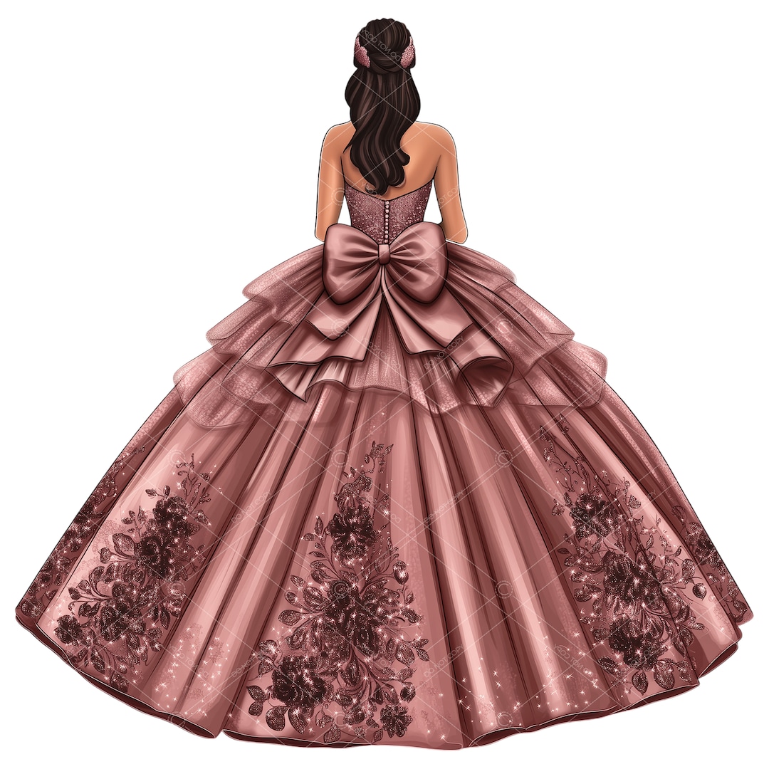 Dusty Rose Quinceañera Dress Clipart: Elegant Floral Gown (PNG Digital ...
