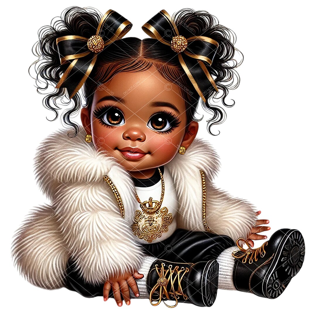 Fur Coat Afro Baby Girl Clipart,designer Winter Baby Girl,afro Baby ...