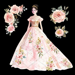 Pink Rose Princess Clipart Set: Gold Glitter Accents (PNG Digital ...