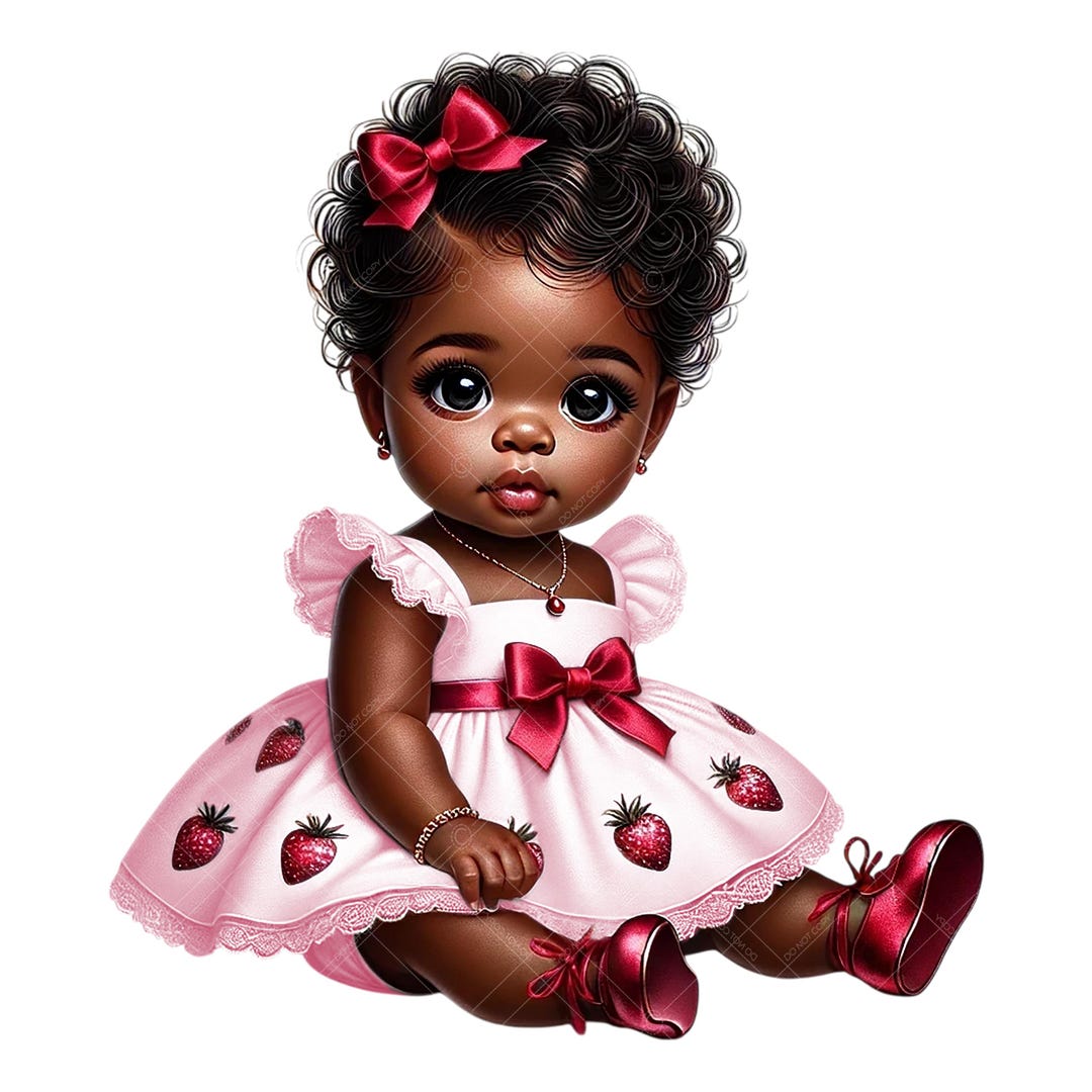 Strawberry Afro Baby Girl Clipart: Pink Baby Shower Design (digital ...