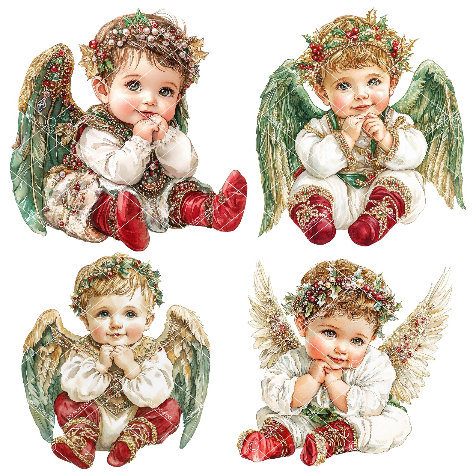 Watercolor Baby Boy Christmas Angel Clipart Set of 4, Christmas Angel ...