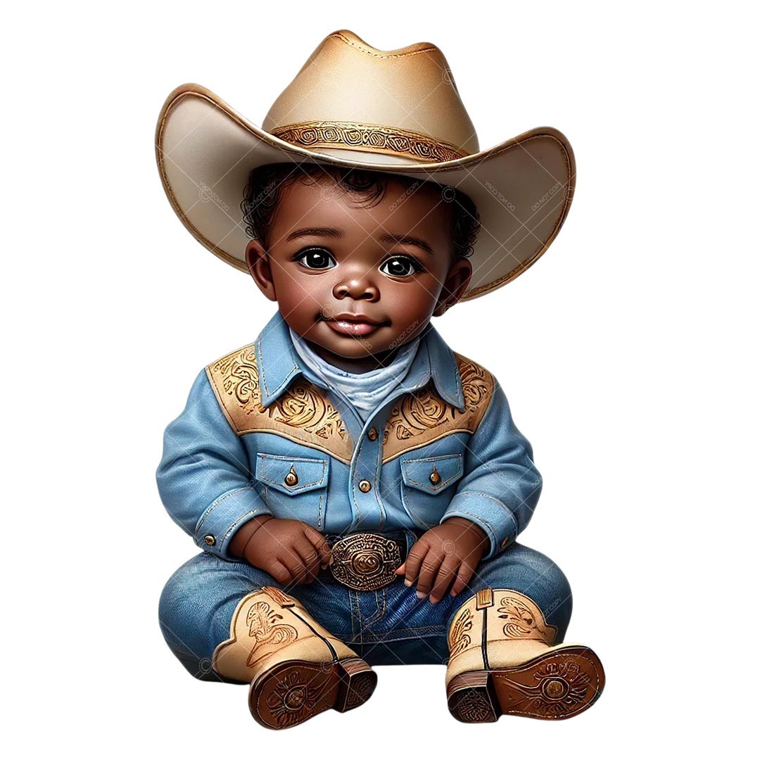 African American Baby Cowboy Clipart - Afro Baby Cowboy - Baby Cowboy ...