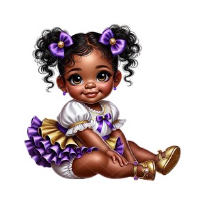 Adorable African American Baby Girl Clipart With Purple and Gold ...