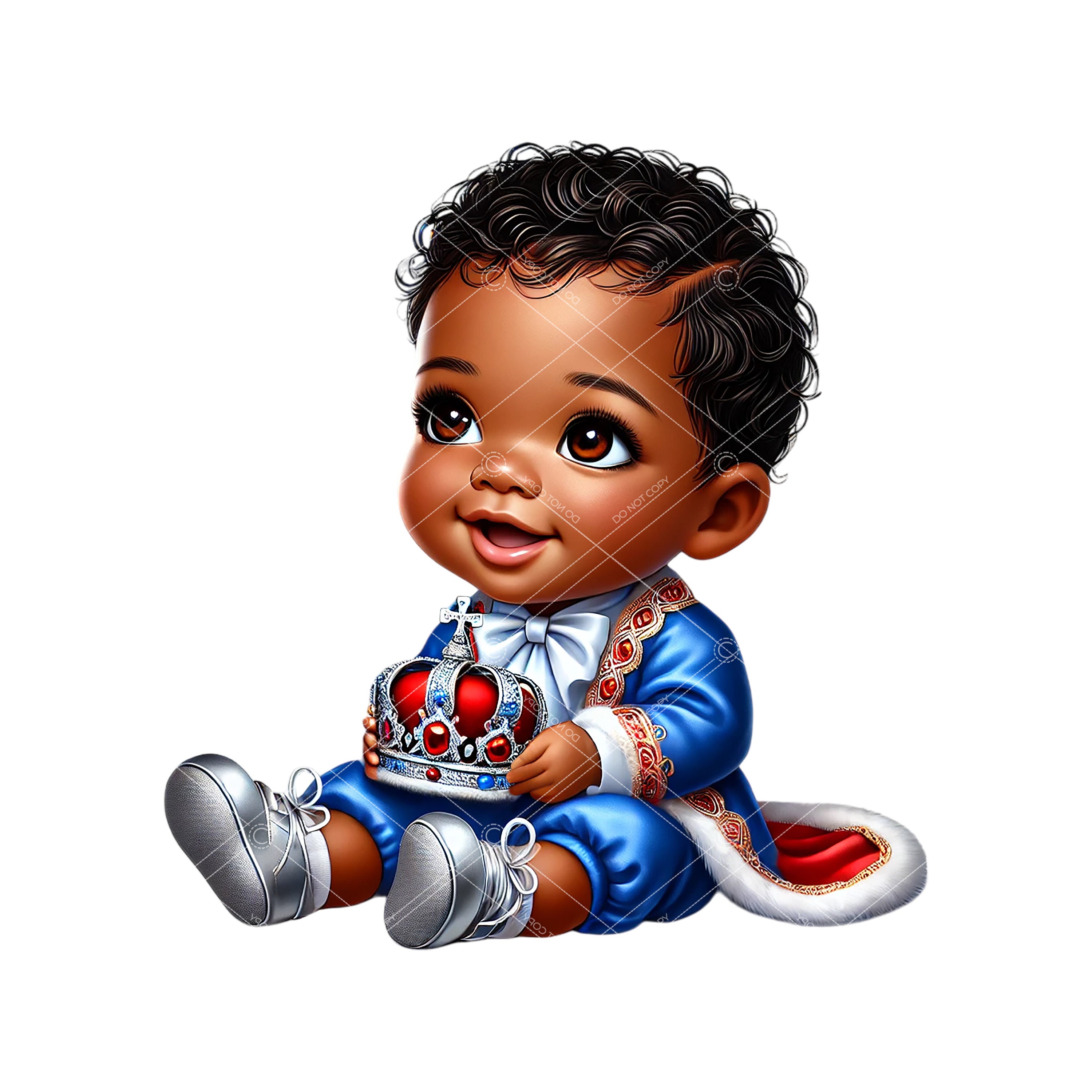 Afro Baby Prince Clipart: Royal Blue, Red, Silver Outfit (PNG) - Etsy