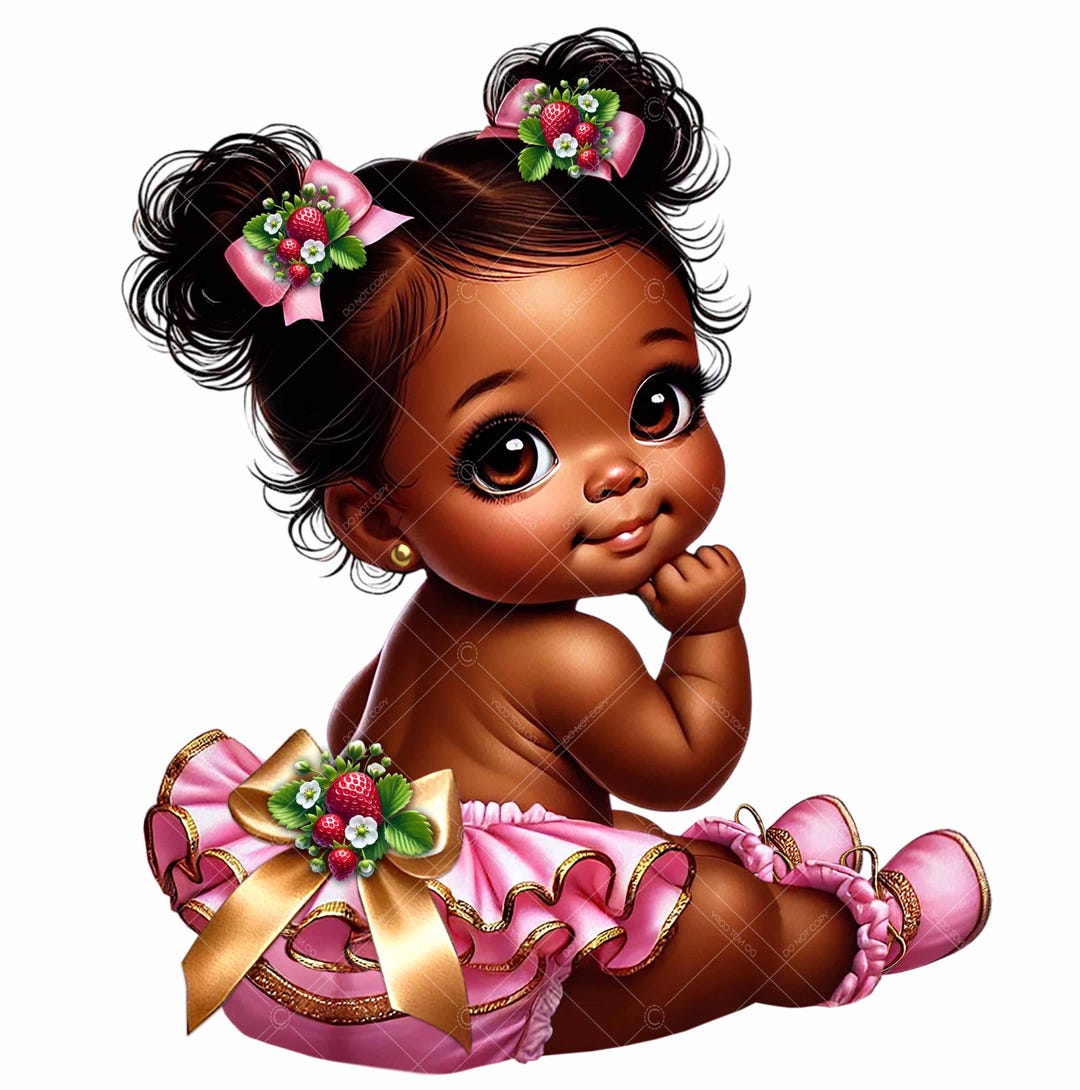 Strawberry Afro Baby Girl Clipart: Pink & Gold (PNG) - Etsy