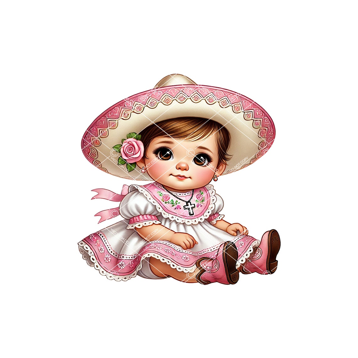 Charrita Bautizo Clipart: Baby Girl Baptism Illustration (PNG) - Etsy
