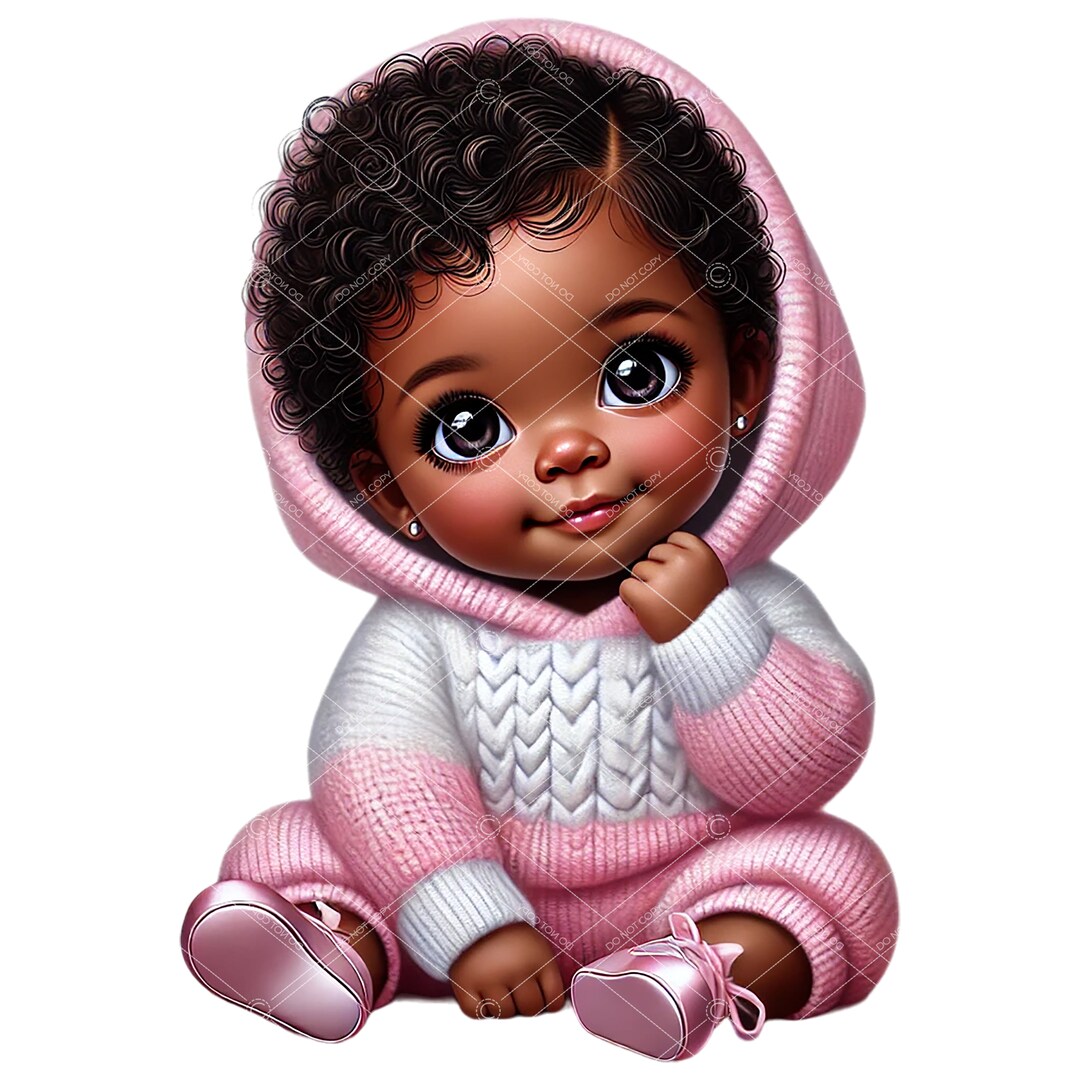 African American Baby Girl Clipart,afro Baby Girl Clipart,pink Sweater ...