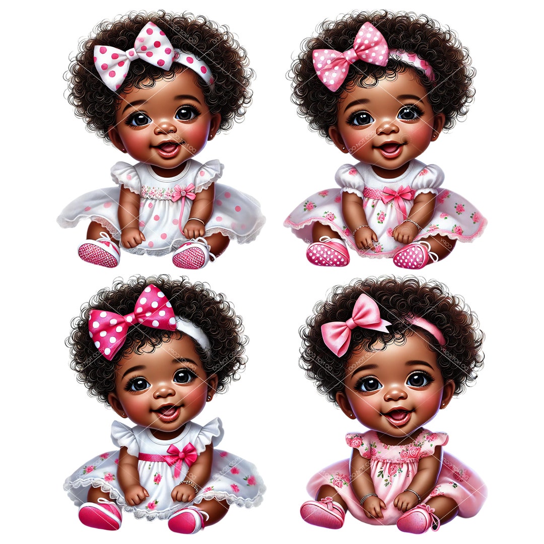 Afro Baby Girl Clipart Set of 4, Baby Girl Clipart,black Baby Girl ...