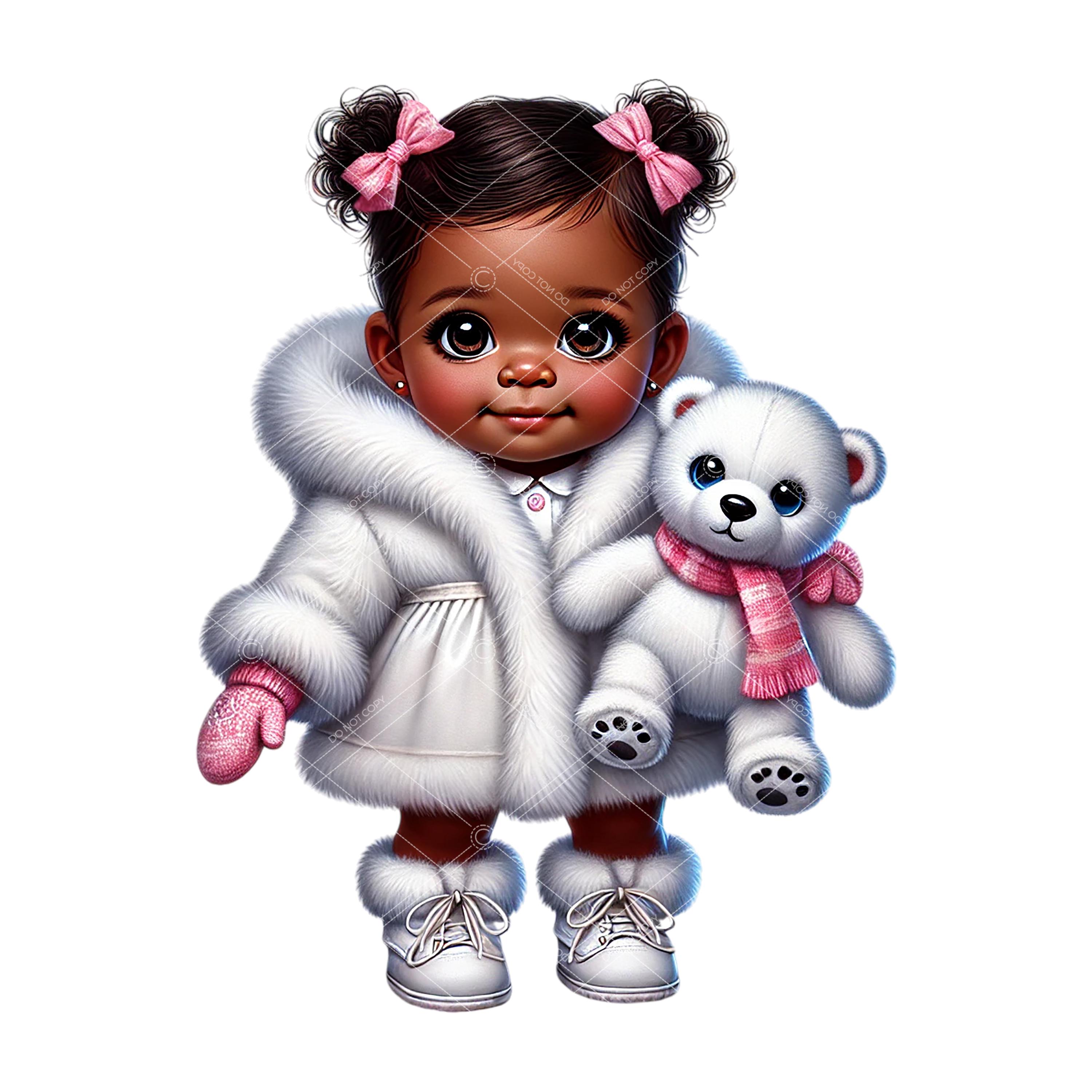Adorable Winter Baby Girl Clipart Afro Baby Girl Winter Clipart African ...
