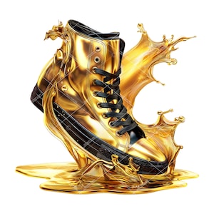 Gold Splash Sneaker Clipart: Glossy Black High Top (PNG) - Etsy