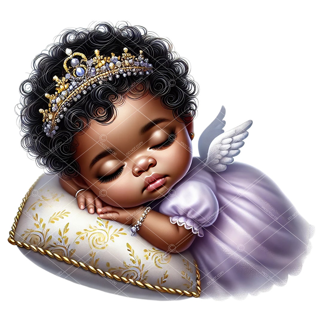 Sleeping African American Angel Baby Girl Clipart (PNG) - Etsy