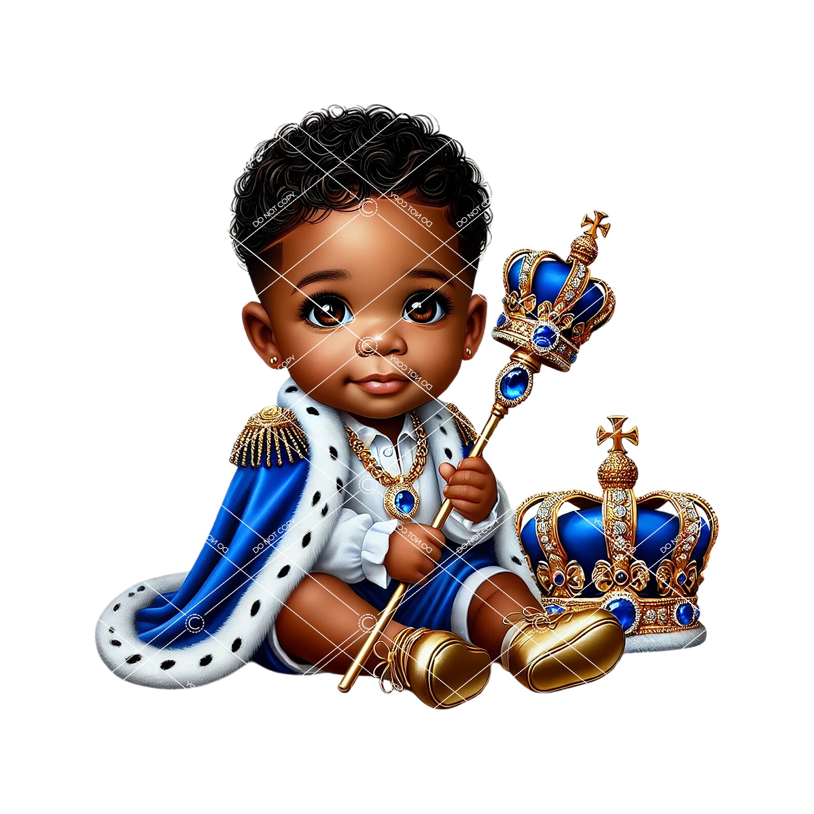 Regal Afro Baby Prince Clipart: Royal Blue & Gold (PNG, 12 Inch) - Etsy