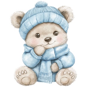 Winter Bear Clipart Set: Blue Hat and Scarf (digital Download) - Etsy